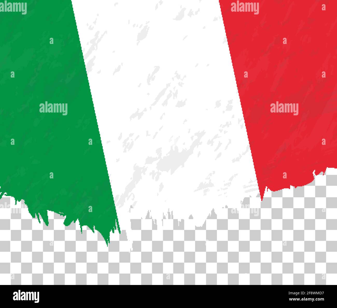 Grunge-style flag of Italy on a transparent background. Vector textured ...
