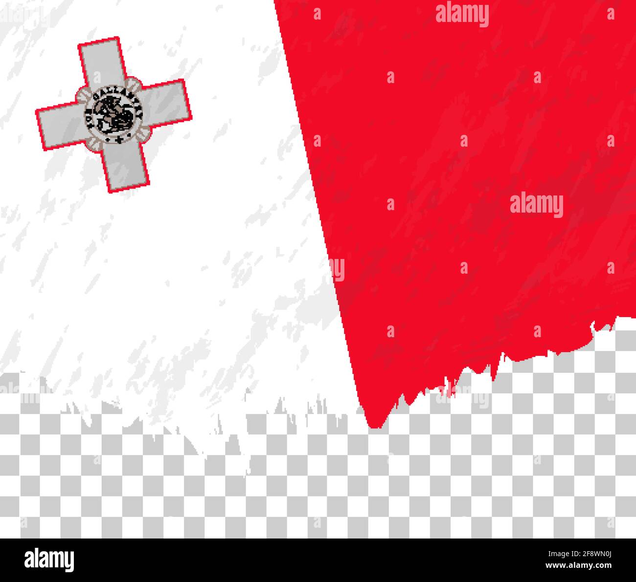 Grunge-style flag of Malta on a transparent background. Vector textured ...