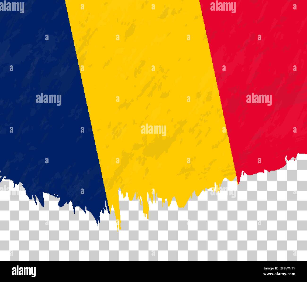 Grunge-style flag of Chad on a transparent background. Vector textured ...
