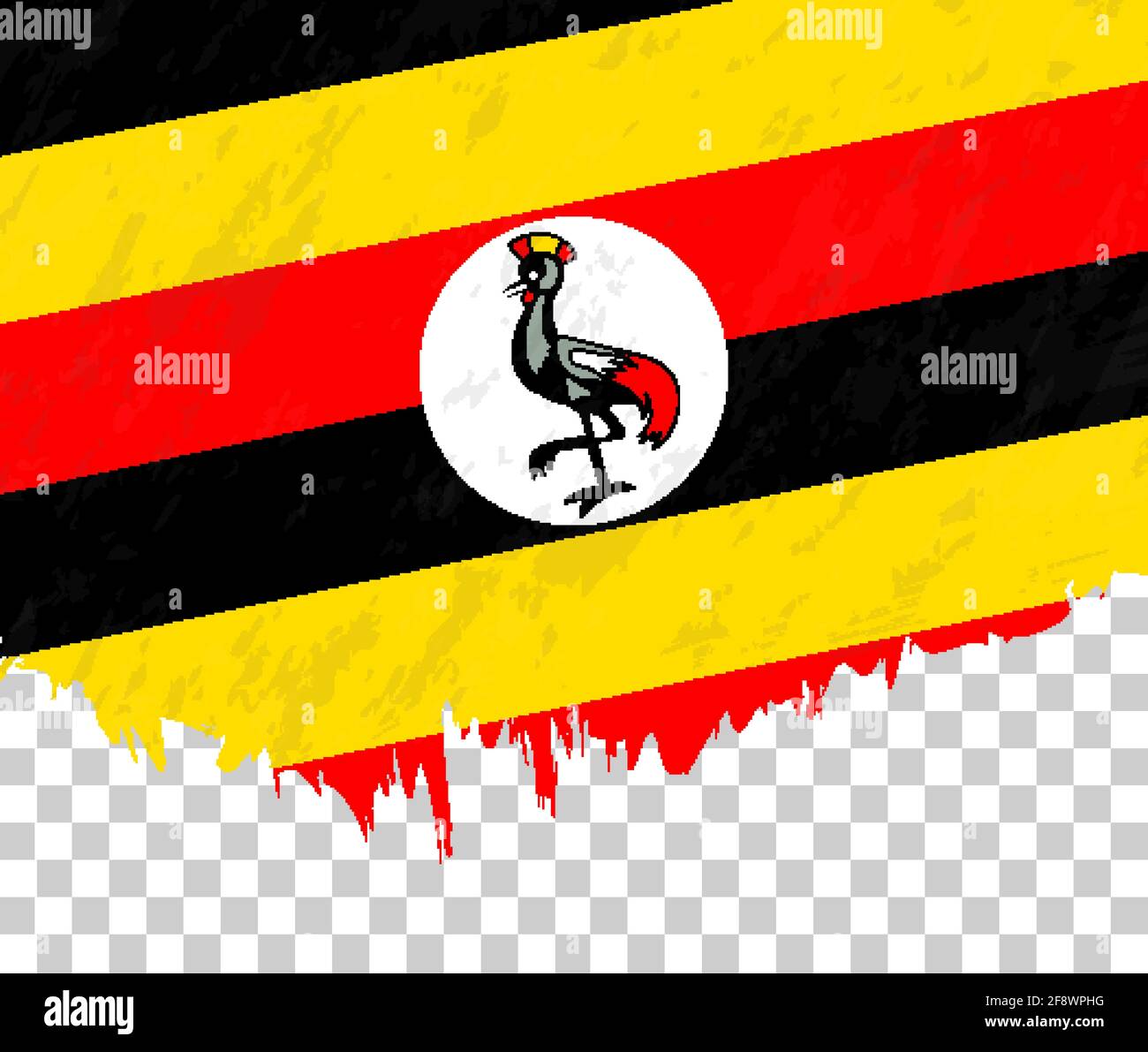 Grunge-style flag of Uganda on a transparent background. Vector textured flag of Uganda for ...