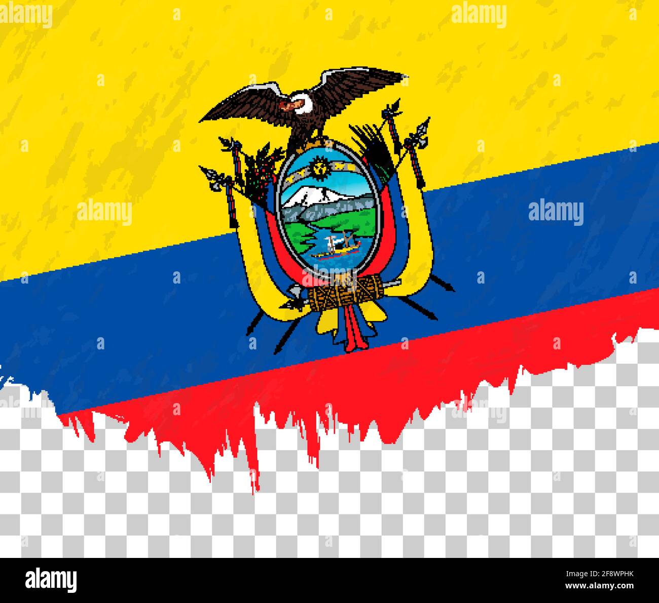 Grunge-style flag of Ecuador on a transparent background. Vector ...