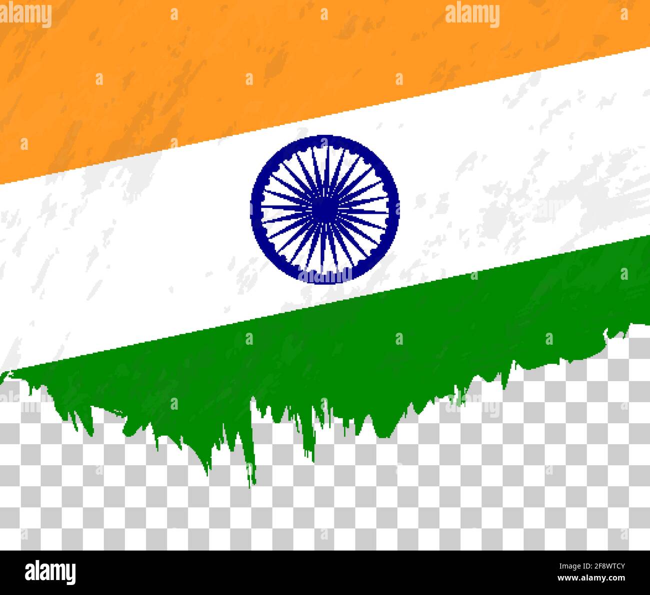 Grunge-style flag of India on a transparent background. Vector textured ...