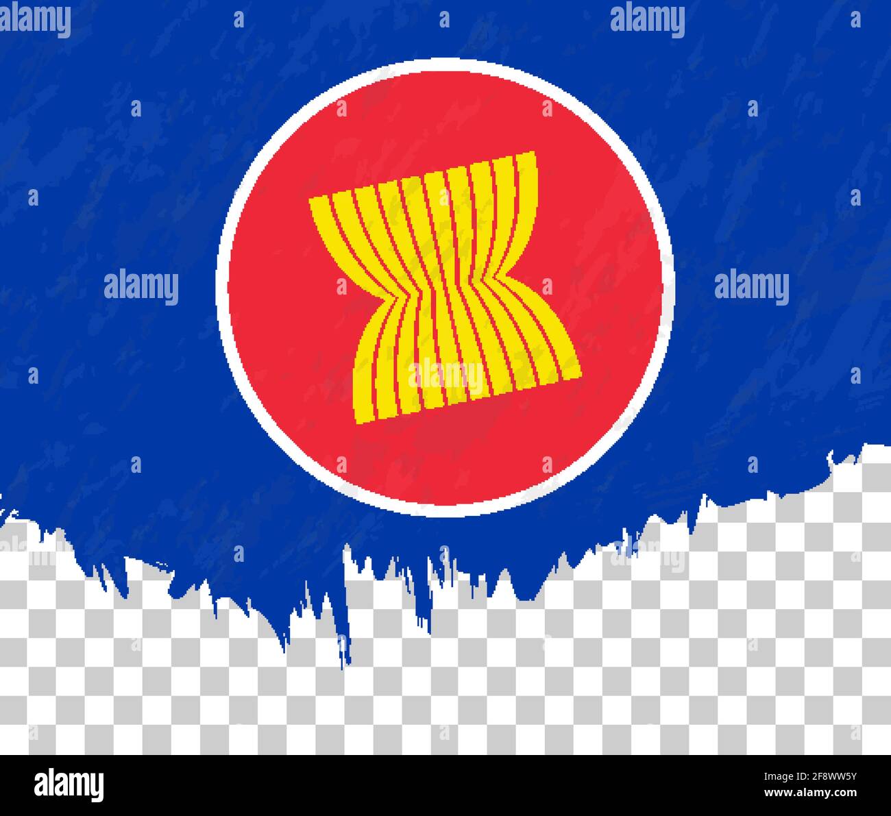 Grunge-style flag of ASEAN on a transparent background. Vector textured ...