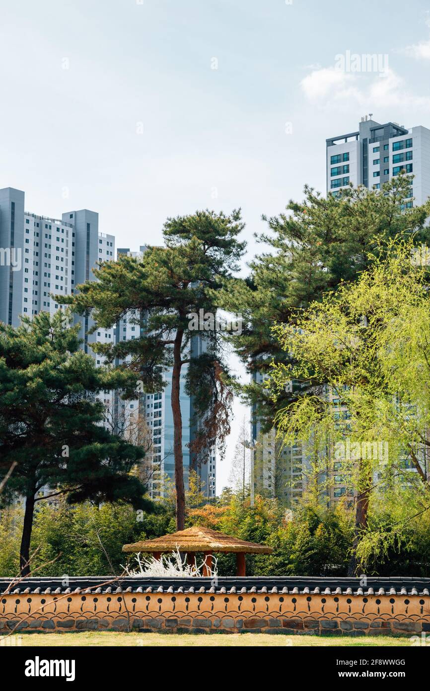 Hwarang Recreation Area park and modern apartment buildings in Ansan ...