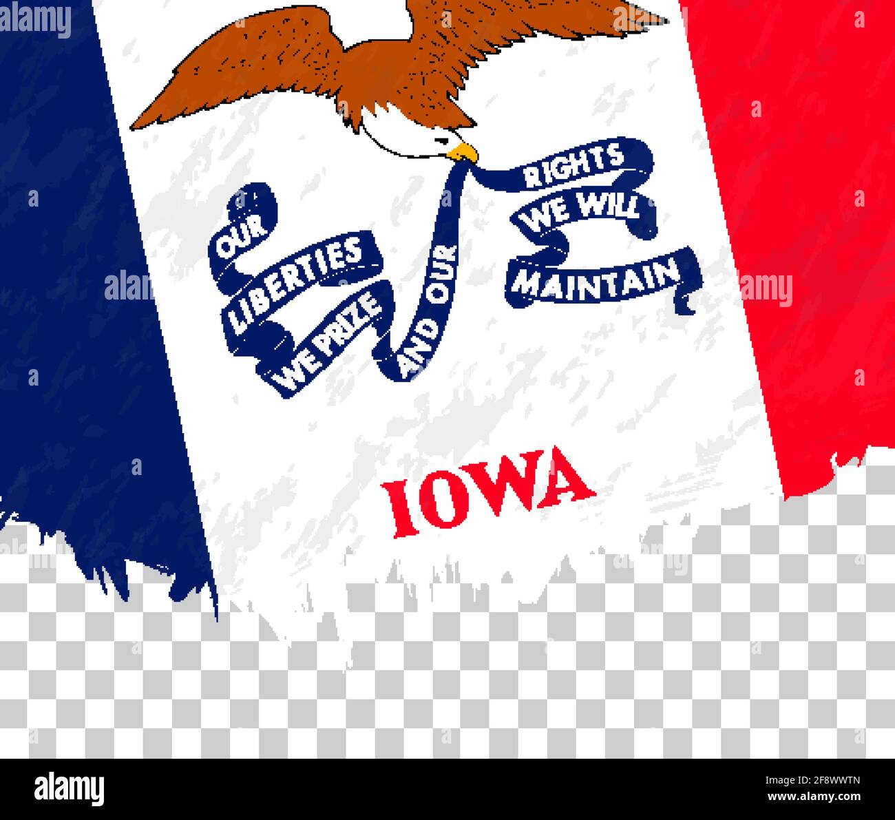 Grunge-style flag of Iowa on a transparent background. Vector textured ...
