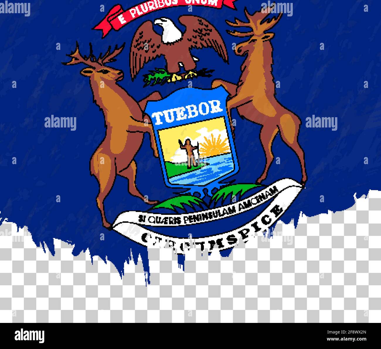 Grunge-style flag of Michigan on a transparent background. Vector ...