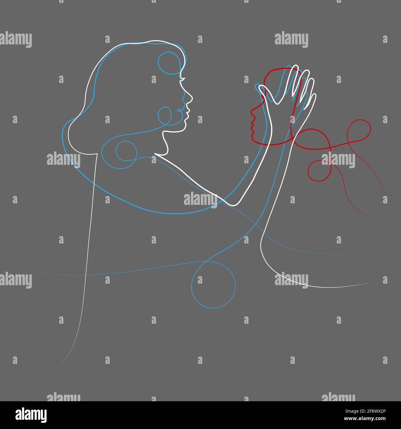 Fake mask and woman Face Continuous line vector illustration on grey ...