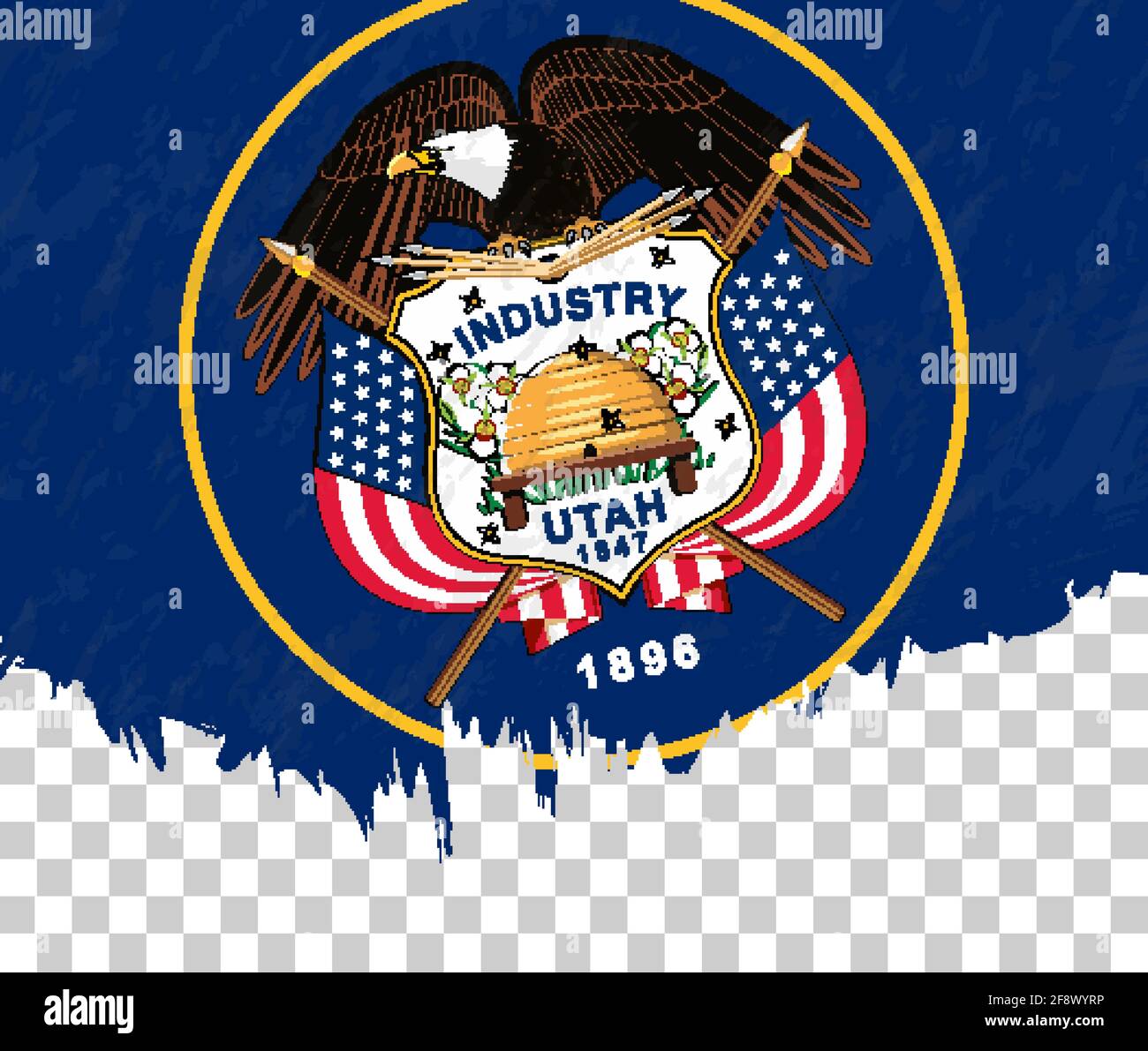 Grunge-style flag of Utah on a transparent background. Vector textured ...