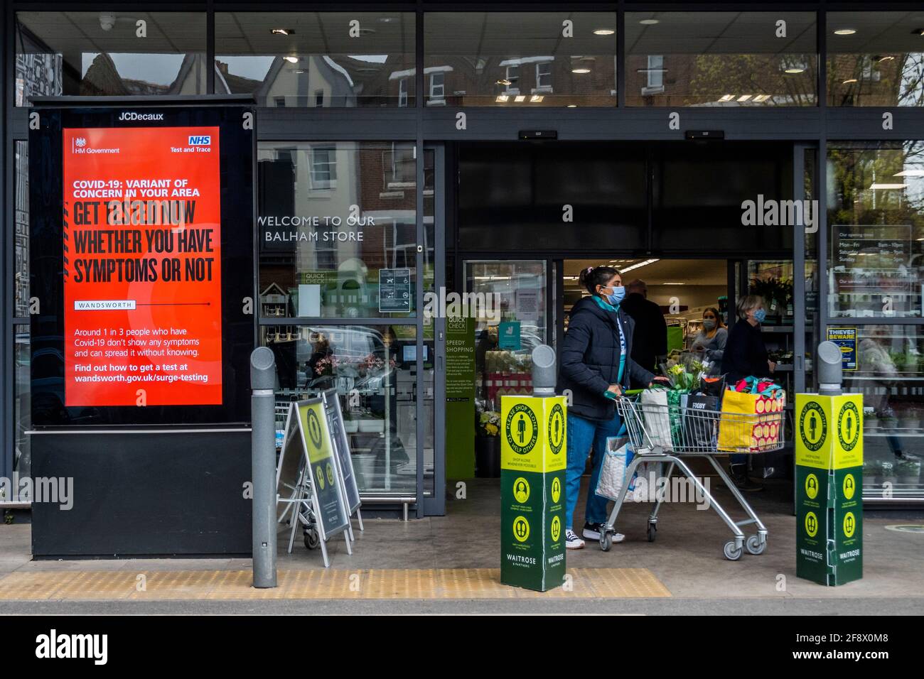 London, UK. 15th Apr, 2021. Get a test signs outside Waitrose as NHS ...