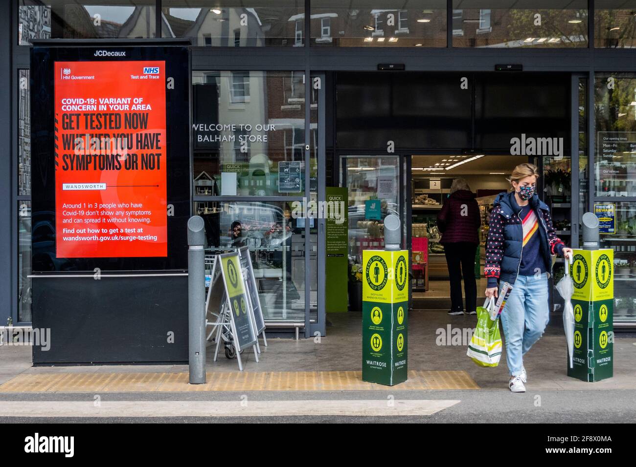London, UK. 15th Apr, 2021. Get a test signs outside Waitrose as NHS ...