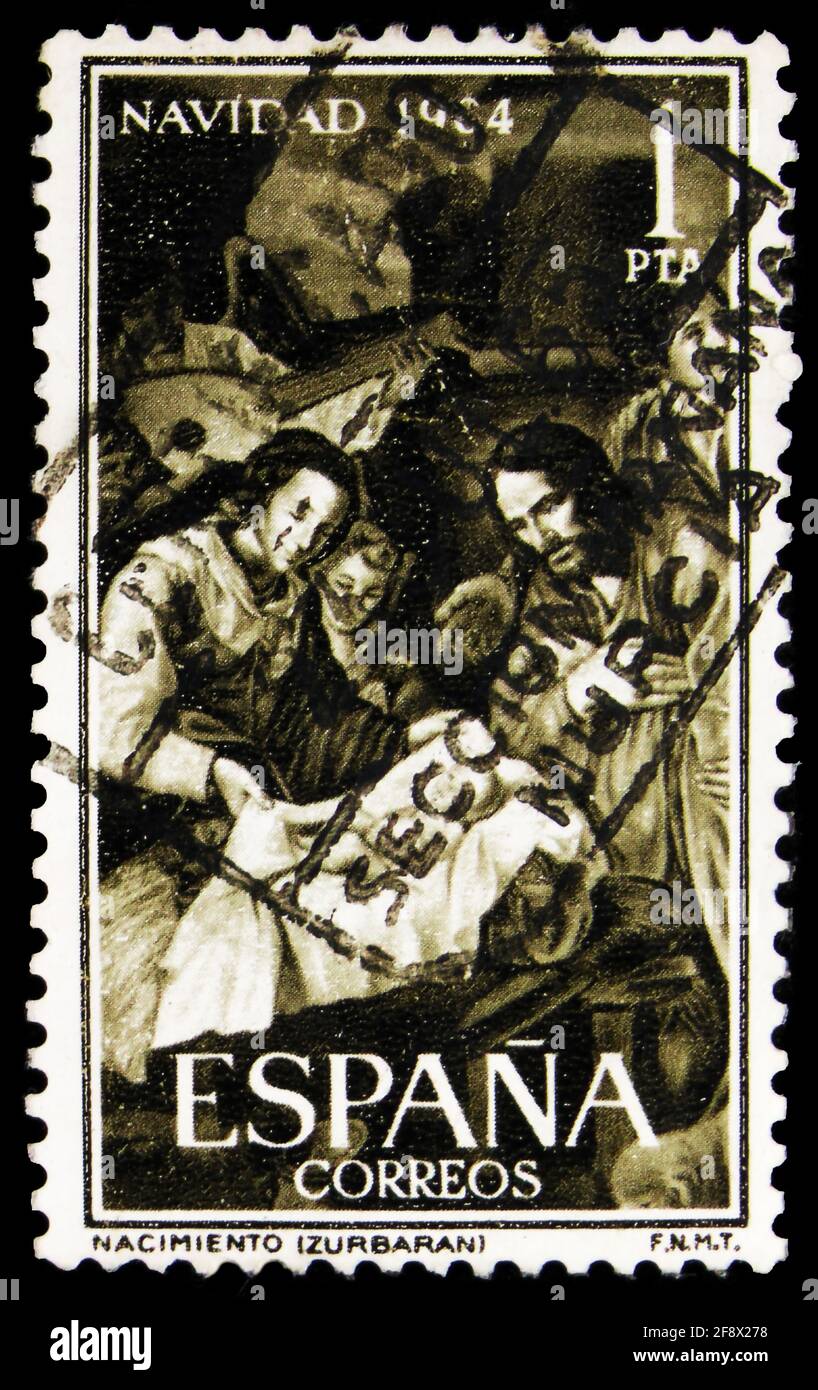 MOSCOW, RUSSIA - OCTOBER 1, 2019: Postage stamp printed in Spain shows ...