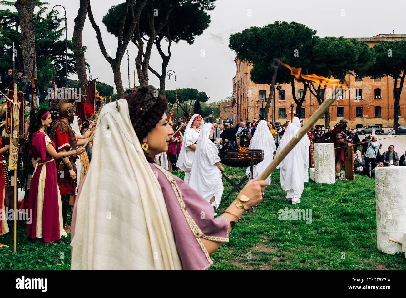 ROME, ITALY - Nov 05, 2019: Reenactment of ceremony with Roman ...