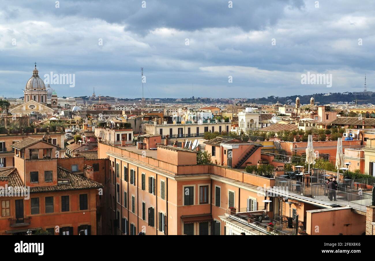 Panoramic view to buildings, roofs and domes of Rome, Italy Stock Photo ...