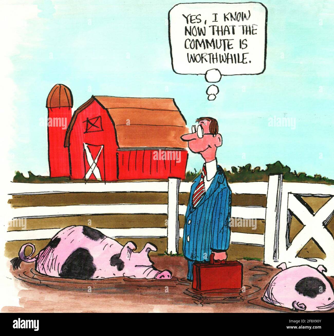 Commuter stands in farm slop and thinks the commute is worthwhile Stock ...