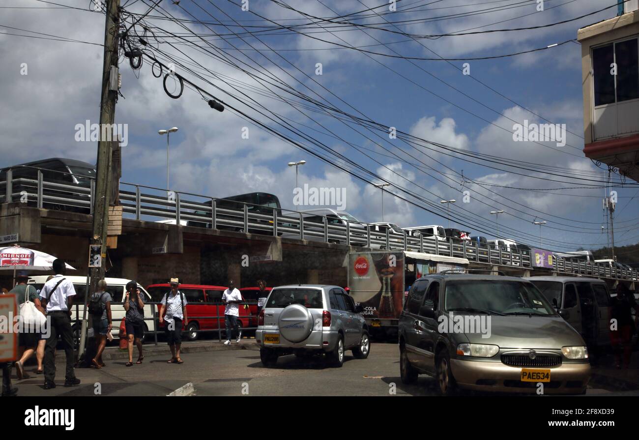 St George's Grenada Bus Terminus Traffic and Pedestrians Stock Photo ...