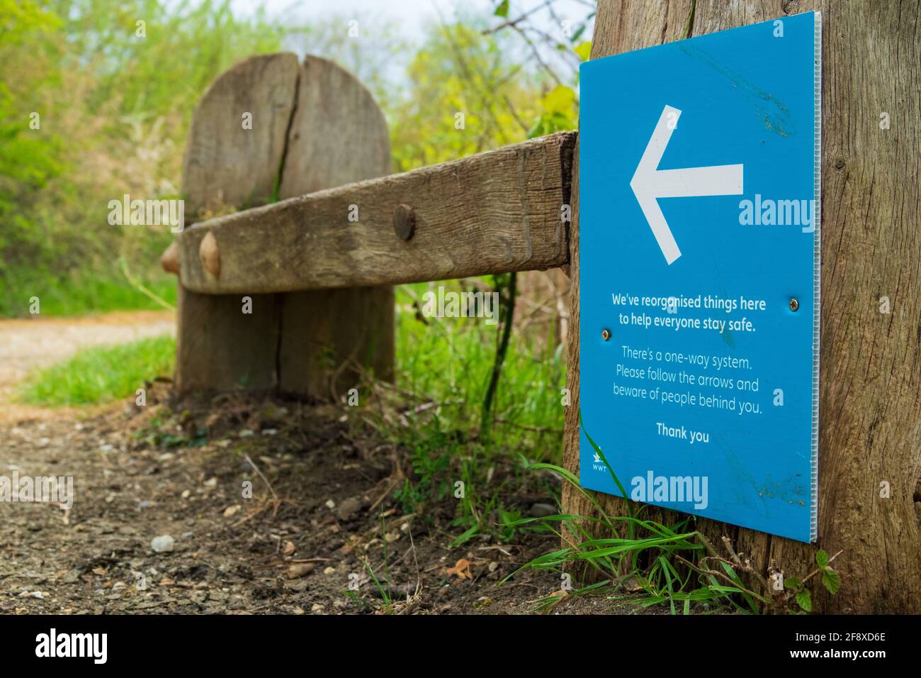 One-way system arrow sign at the London Wetland Centre Stock Photo - Alamy