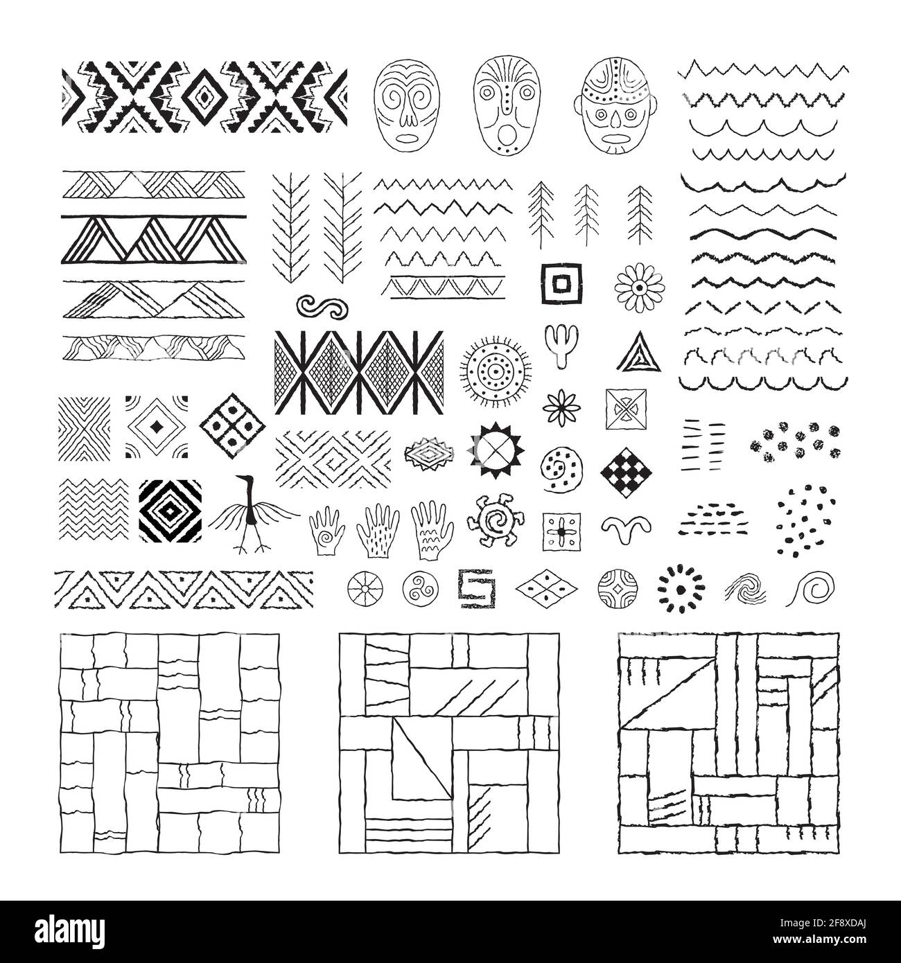 A set of decorative elements from rock art. Prehistoric drawings ...