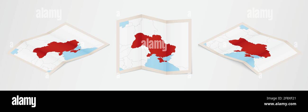 Folded map of Ukraine in three different versions. Vector map of ...