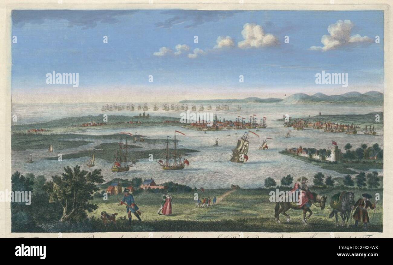 The Town and Harbour of Portsmouth with a View of his Majesty's Fleet ...