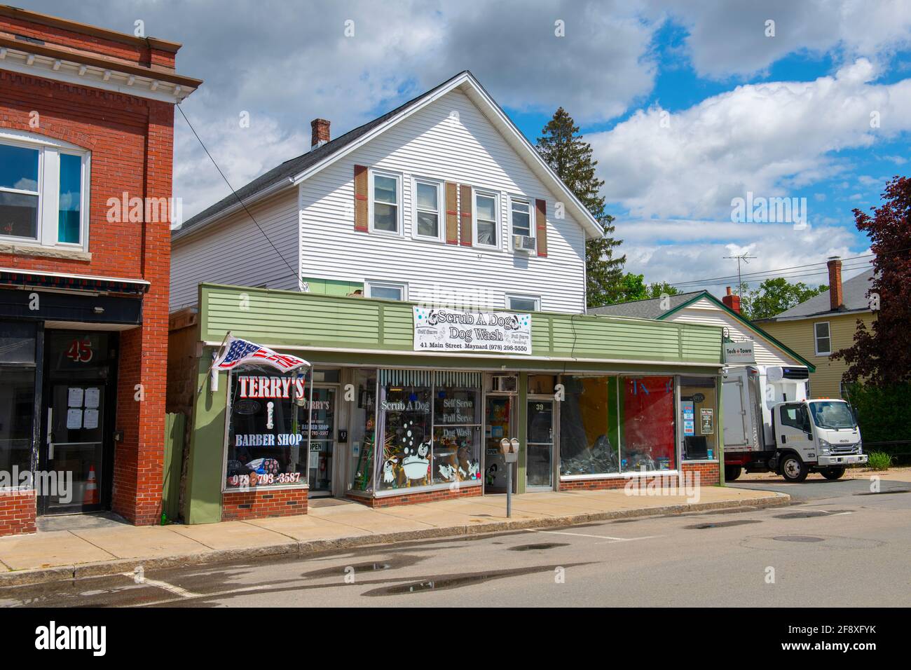 Historic commercial buildings on Main Street in Maynard historic town ...