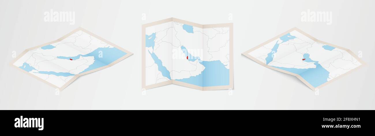 Folded map of Qatar in three different versions. Vector map of Qatar ...