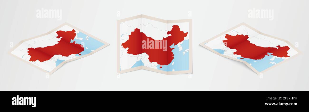 Folded map of China in three different versions. Vector map of China ...