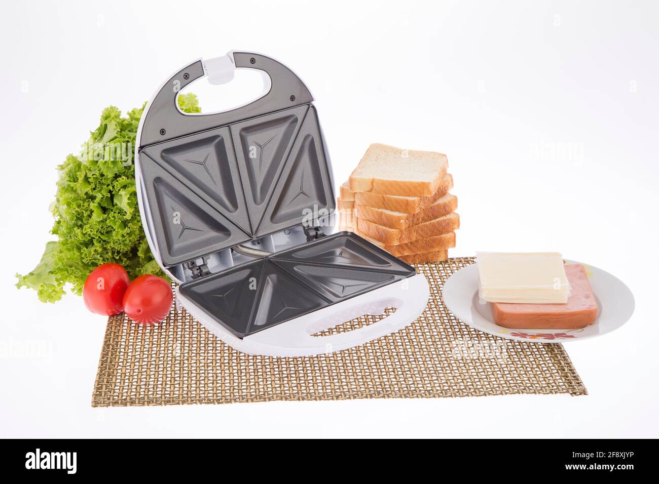 Open Sandwich Toaster with ingredients in a kitchen setting - White ...