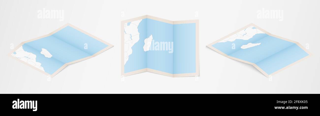 Folded map of Mauritius in three different versions. Vector map of Mauritius Stock Vector Image ...