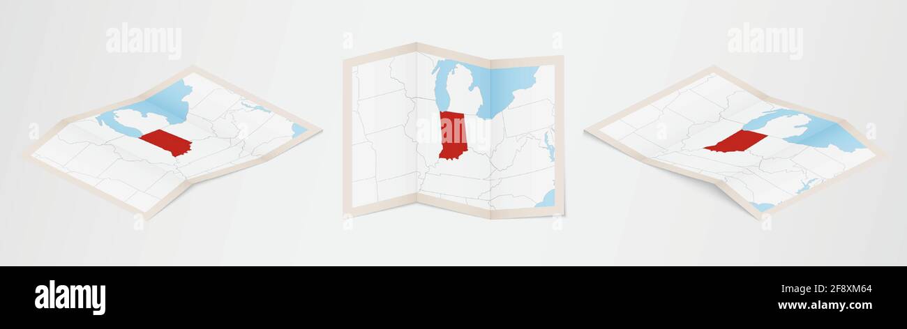 Folded map of Indiana in three different versions. Vector map of ...