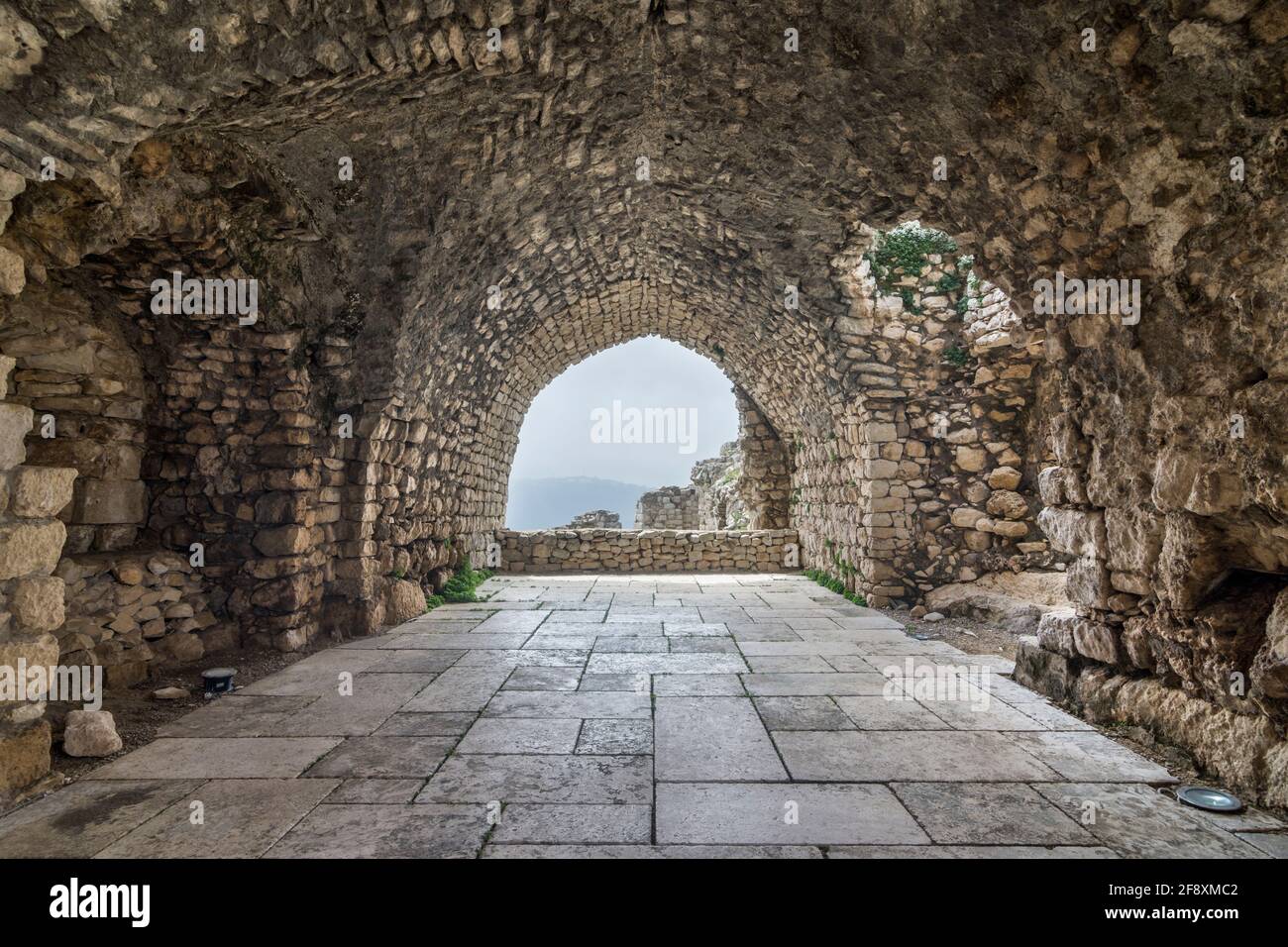 Vaulted passage at Smar Jbeil citadel, old Crusader castle in ruin ...
