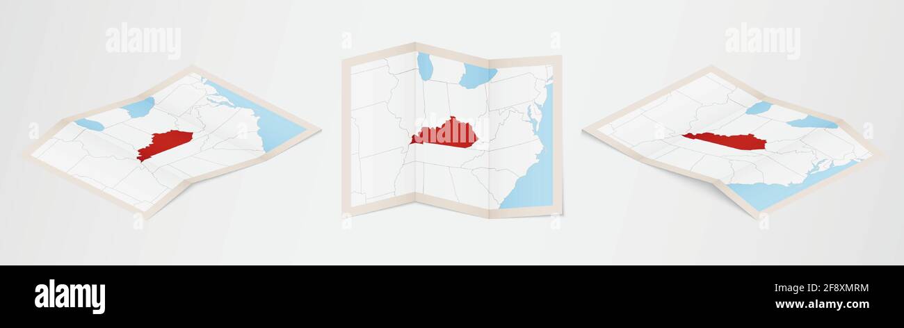 Folded map of Kentucky in three different versions. Vector map of ...