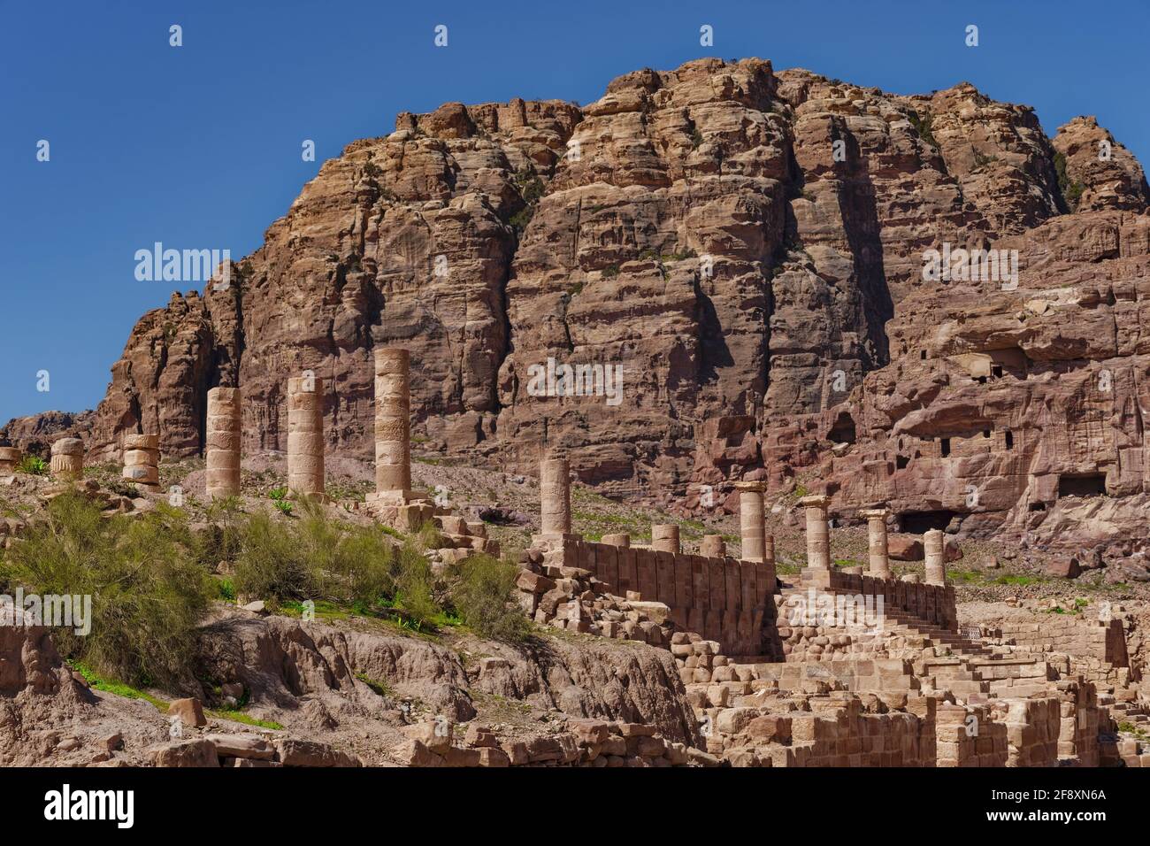 View Of The Temple And The Street Of Columns, Petra, Jordan Stock Photo ...