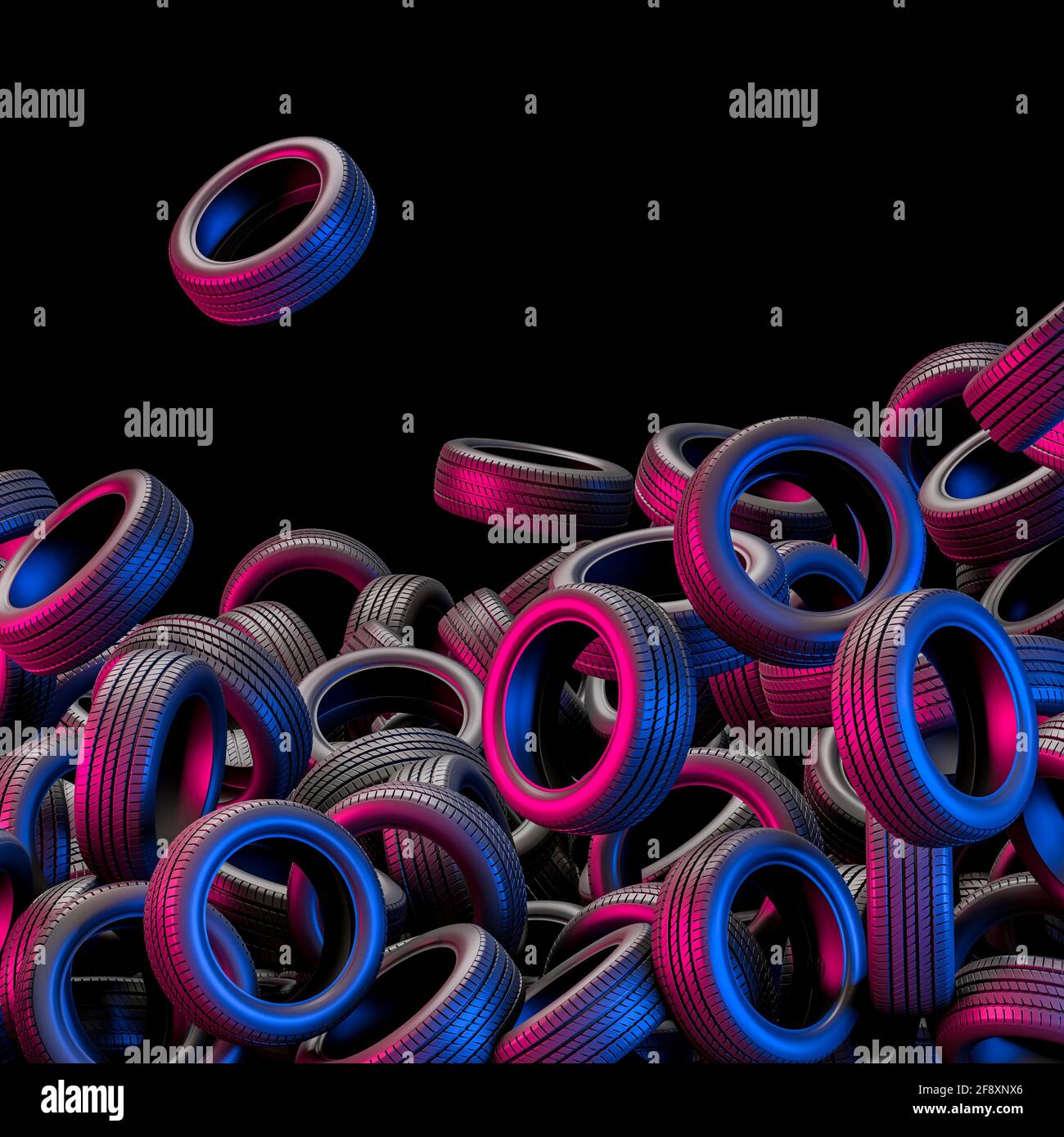 set of car tires on black. 3d render Stock Photo - Alamy