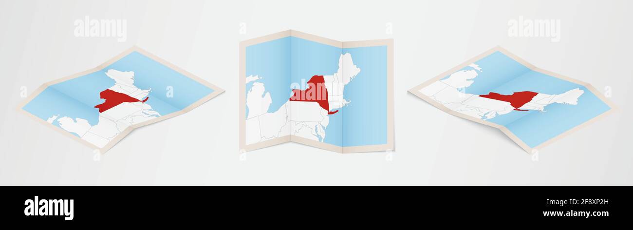 Folded map of New York in three different versions. Vector map of New ...