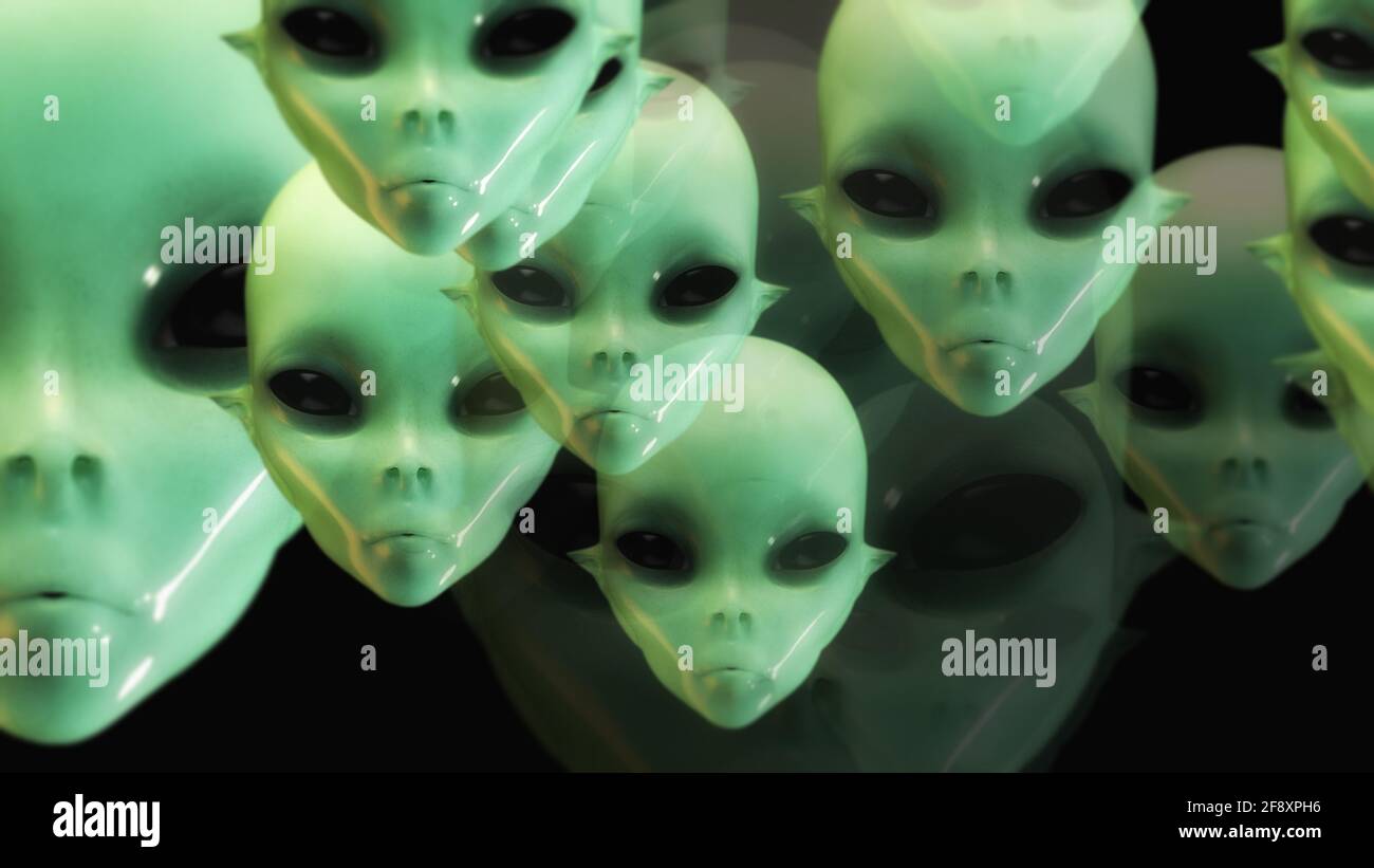 Artistic 3D Illustration Of Alien Faces Stock Photo - Alamy
