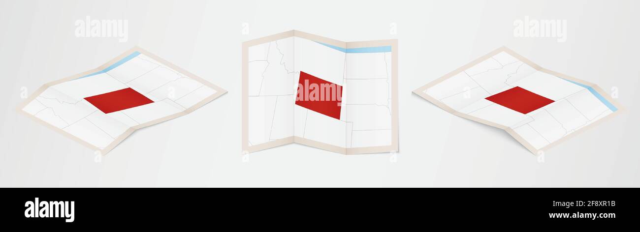 Folded map of Wyoming in three different versions. Vector map of ...