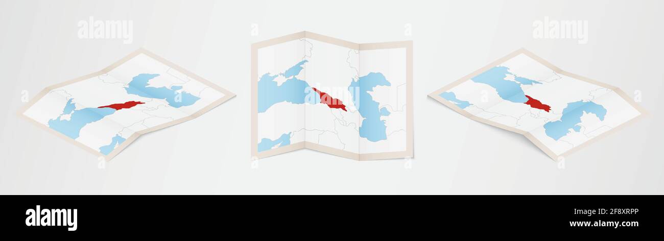 Folded map of Georgia in three different versions. Vector map of ...