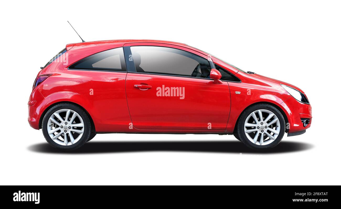 German family hatchback car side view isolated on white background ...