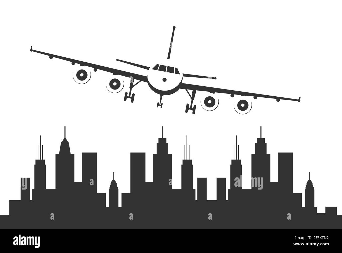 Airplane flying over building Stock Vector Images - Alamy