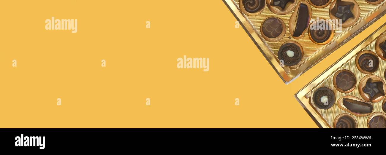 chocolate truffles. Sweets and chocolate banner. Chocolate candy box on ...