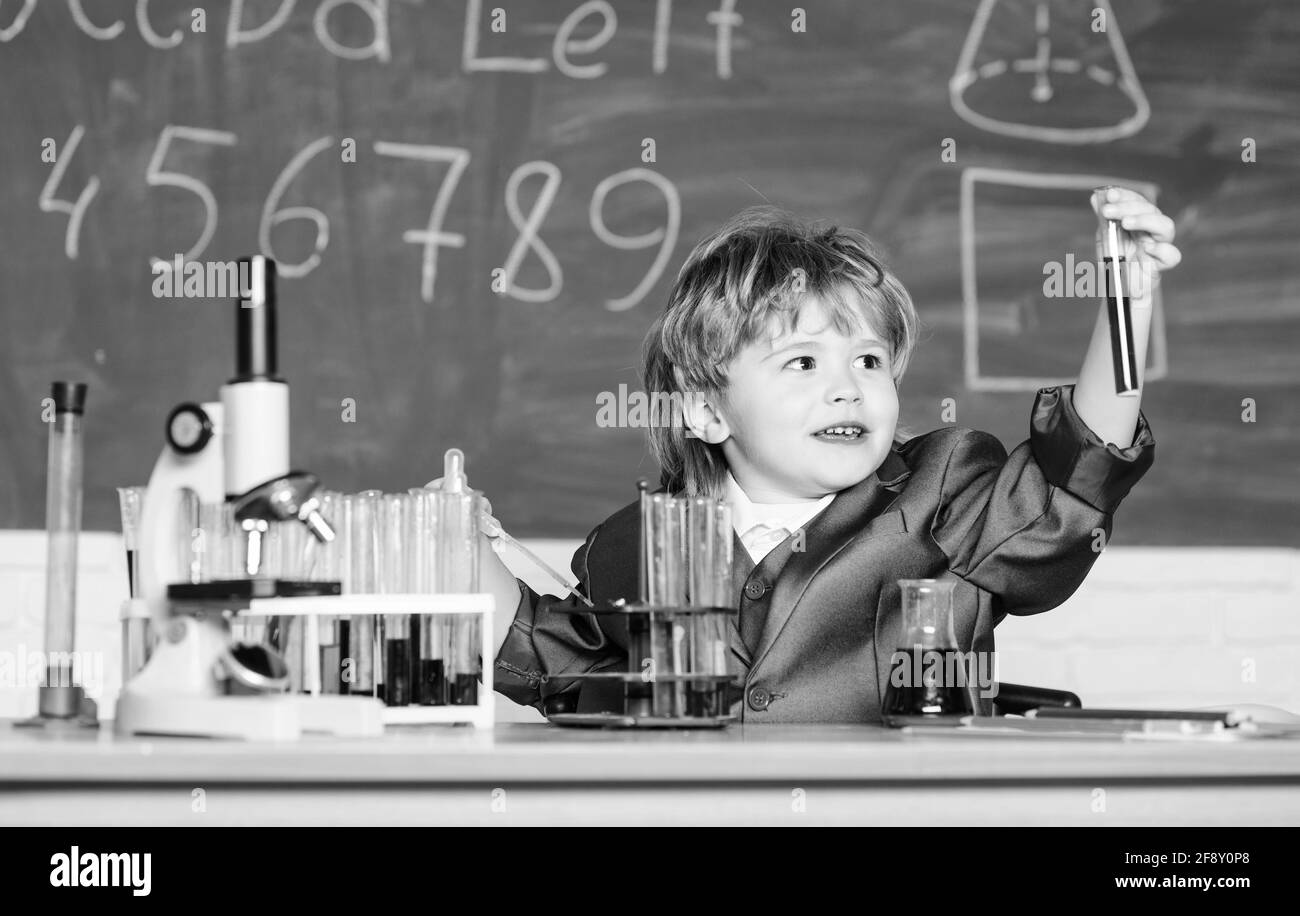 Boy microscope and test tubes school. Knowledge concept. Knowledge day ...