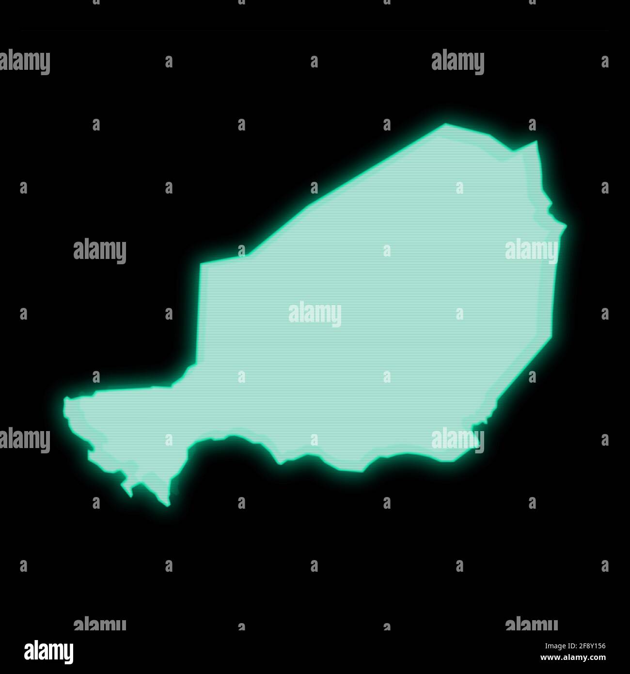 Map of Niger, old green computer terminal screen, on dark background ...