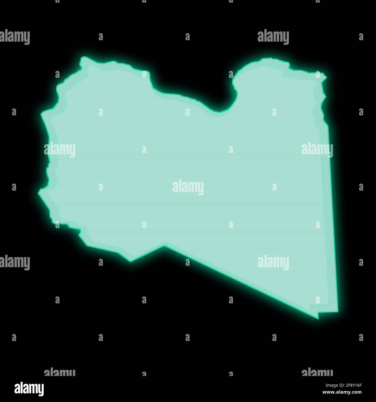 Map of Libya, old green computer terminal screen, on dark background ...