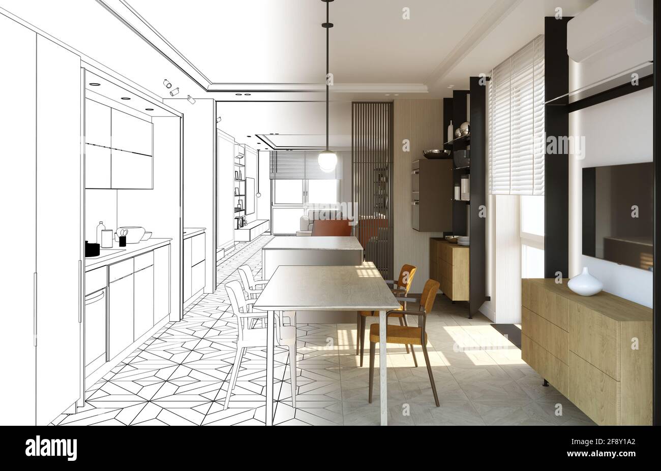 modern apartment interior, 3D illustration Stock Photo - Alamy