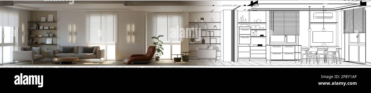 modern apartment interior, 3D illustration Stock Photo - Alamy