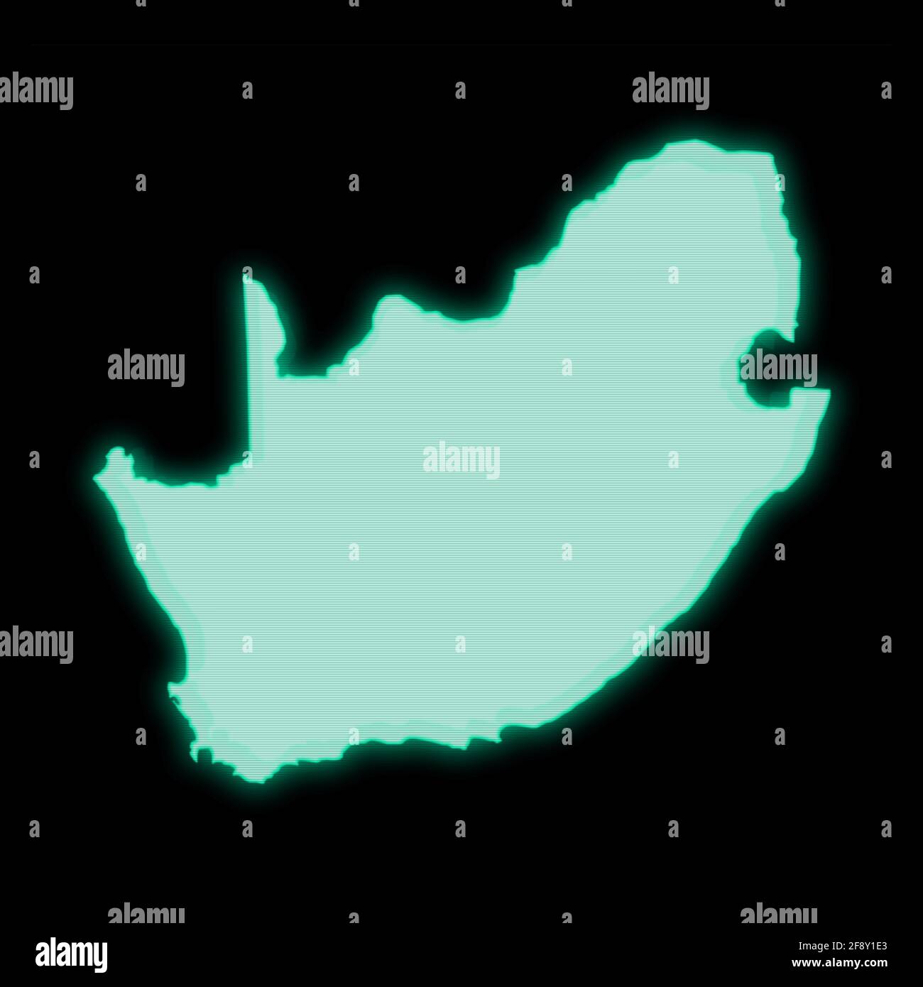 Map of South Africa, old green computer terminal screen, on dark ...