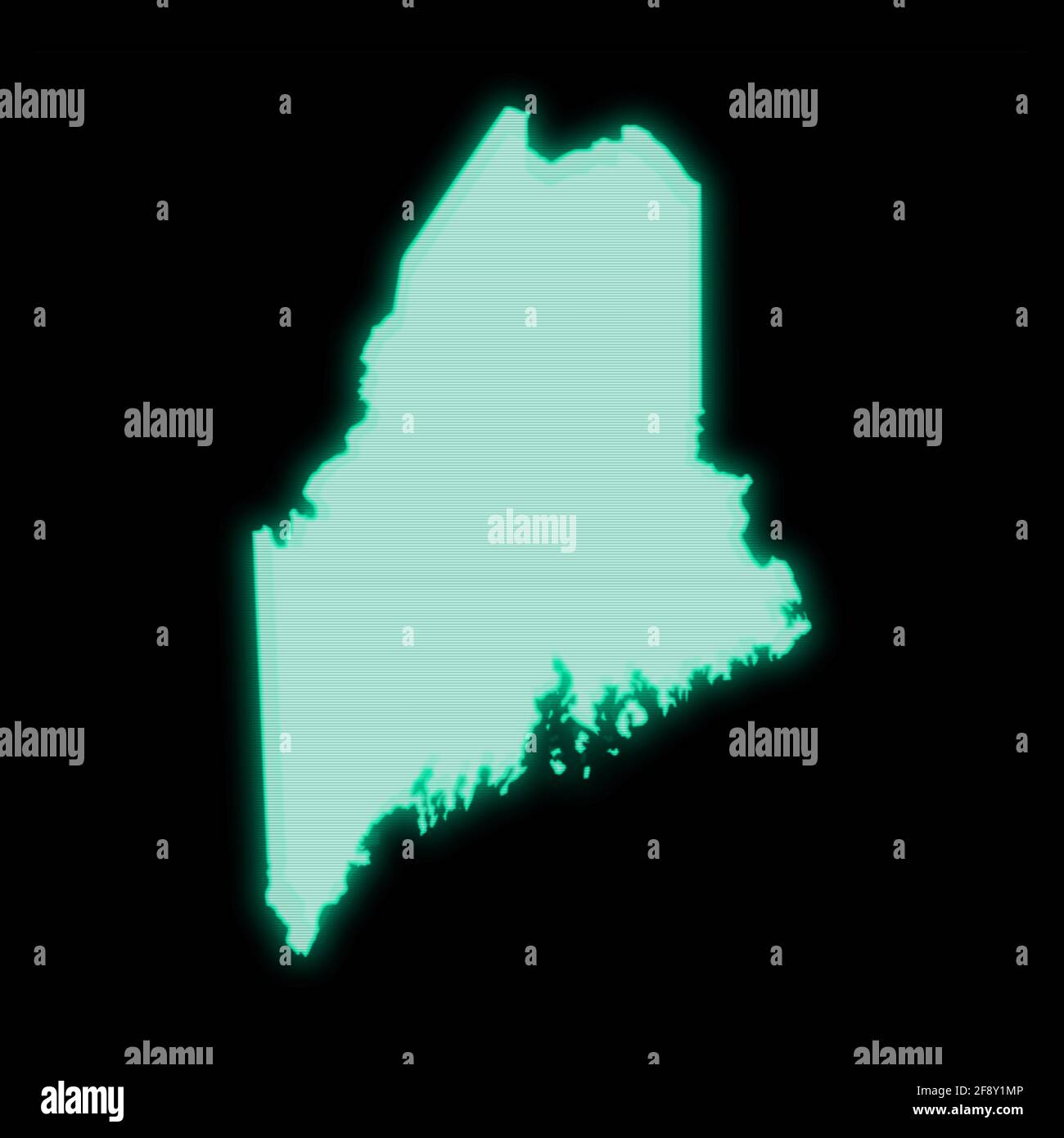 Map of Maine, old green computer terminal screen, on dark background ...
