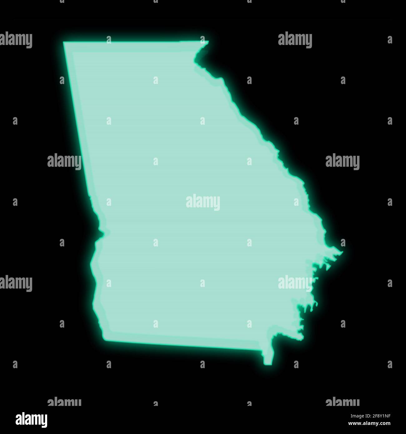 Map of Georgia, old green computer terminal screen, on dark background ...