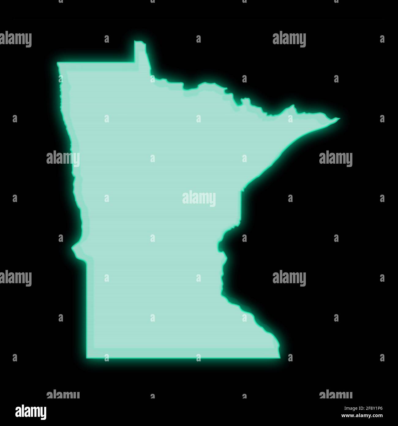 Map of Minnesota, old green computer terminal screen, on dark ...