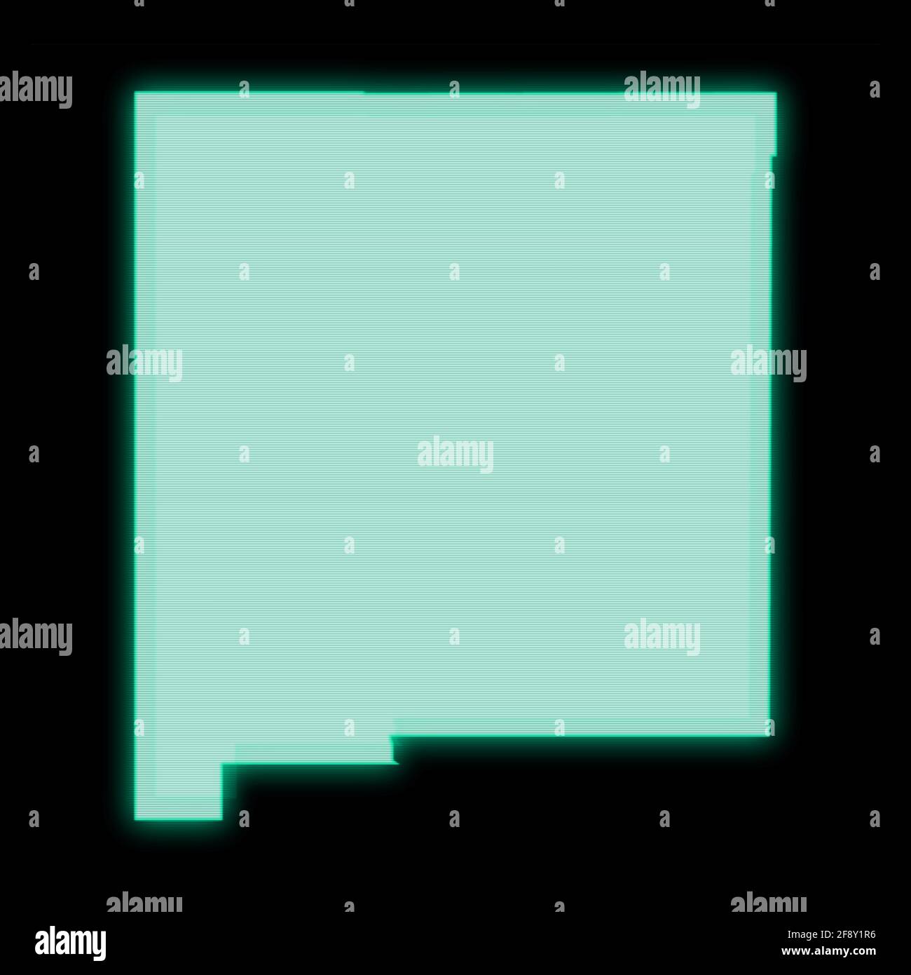 Map of New Mexico, old green computer terminal screen, on dark ...